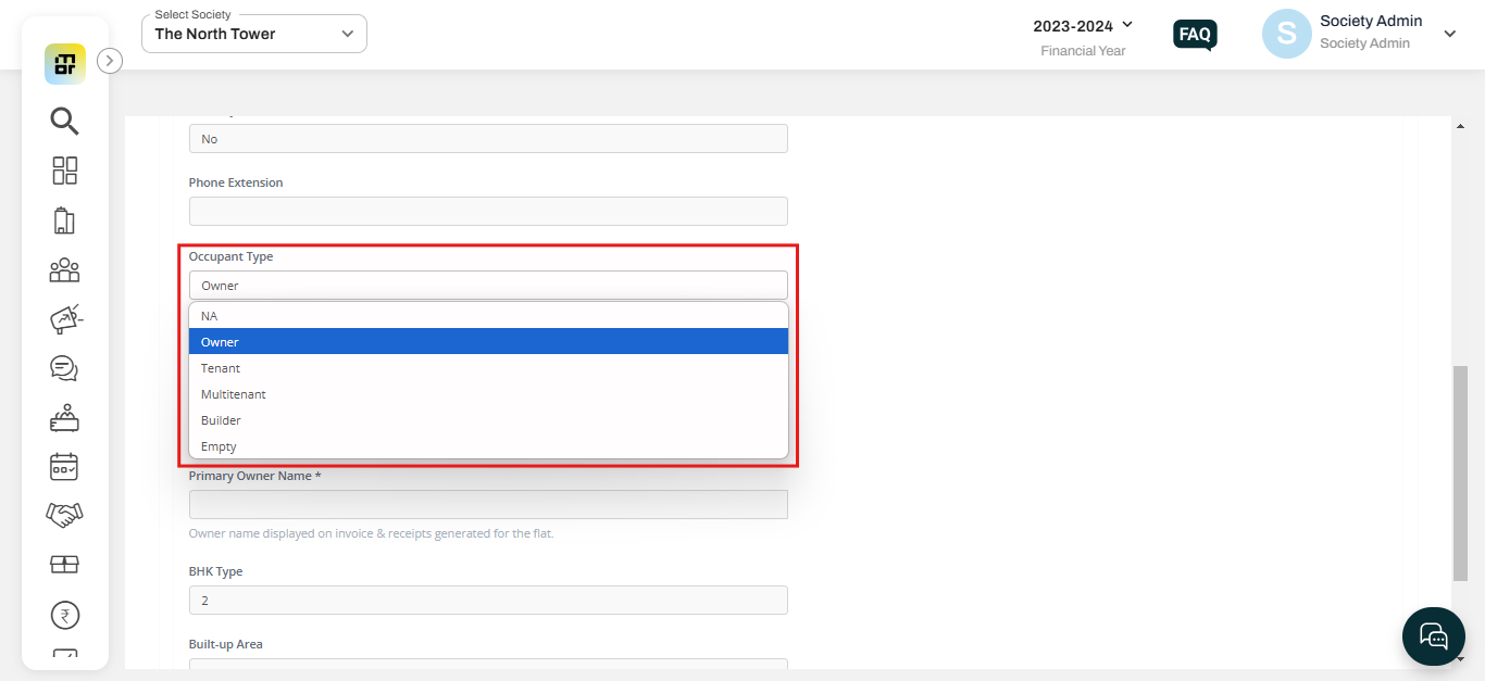 How to change the occupancy status of a flat? | MyGate Admin