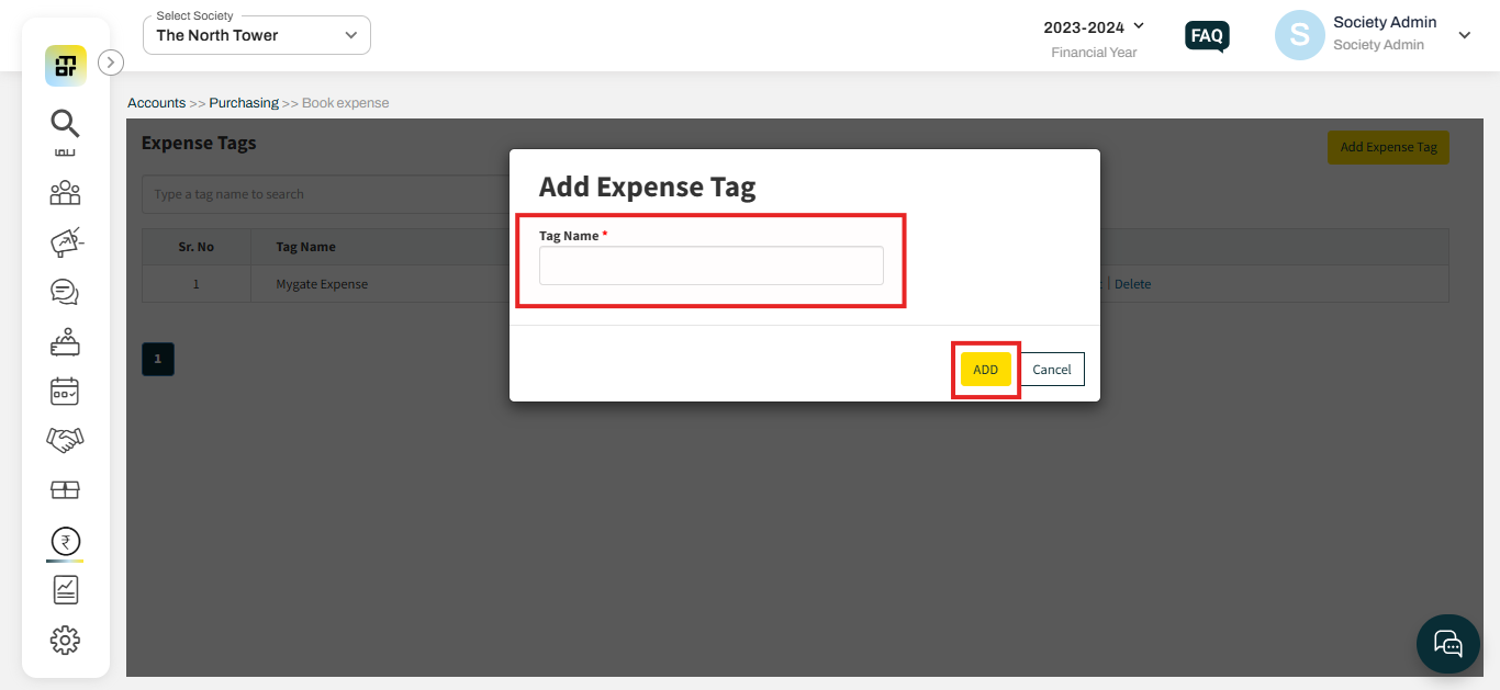 what is expense tag? | MyGate Admin