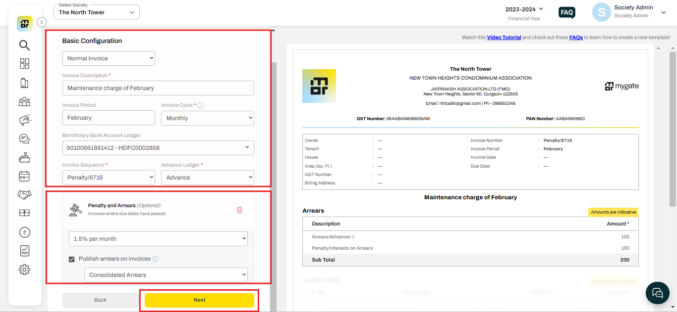 How to create a new invoice template? | MyGate Admin