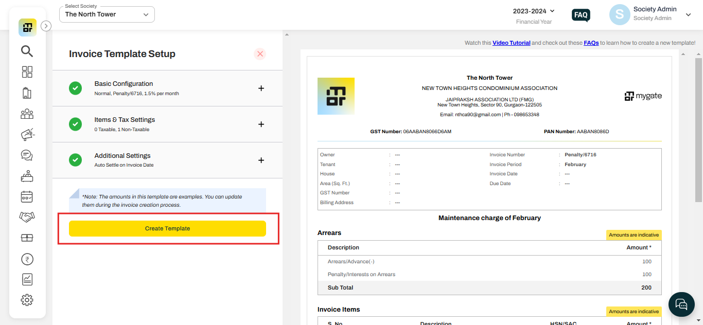 How to create a new invoice template? | MyGate Admin