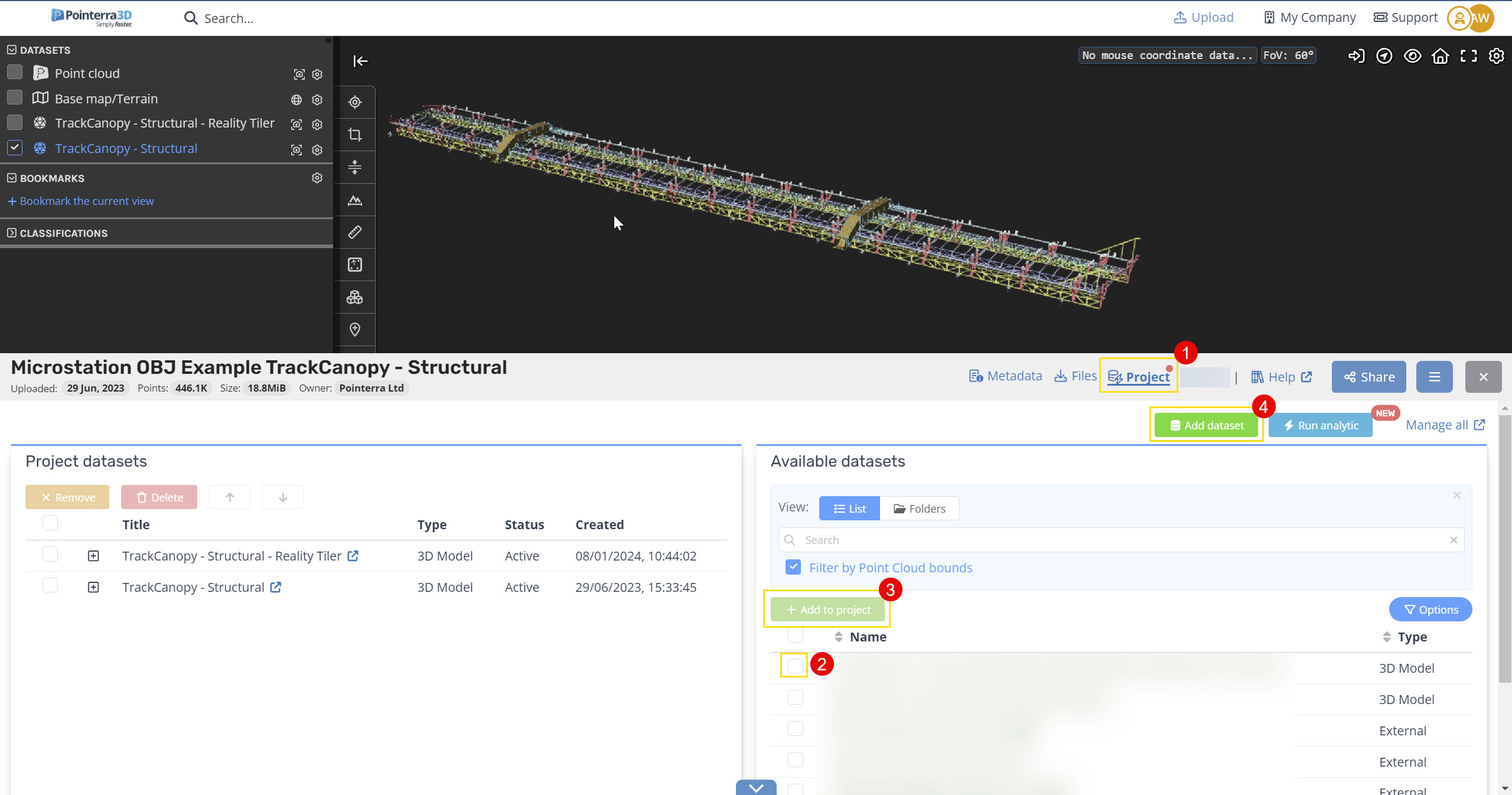 Adding/Uploading a Spatial Dataset to a Point Cloud Project | Pointerra