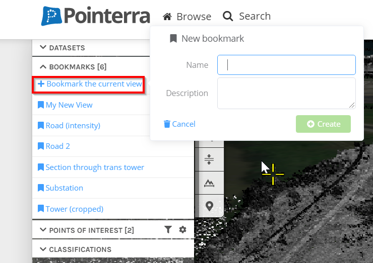 Using bookmarks to save a scene | Pointerra