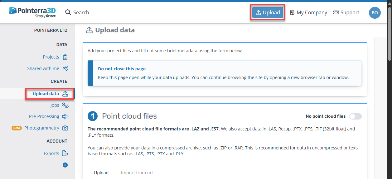 Uploading point cloud data | Pointerra