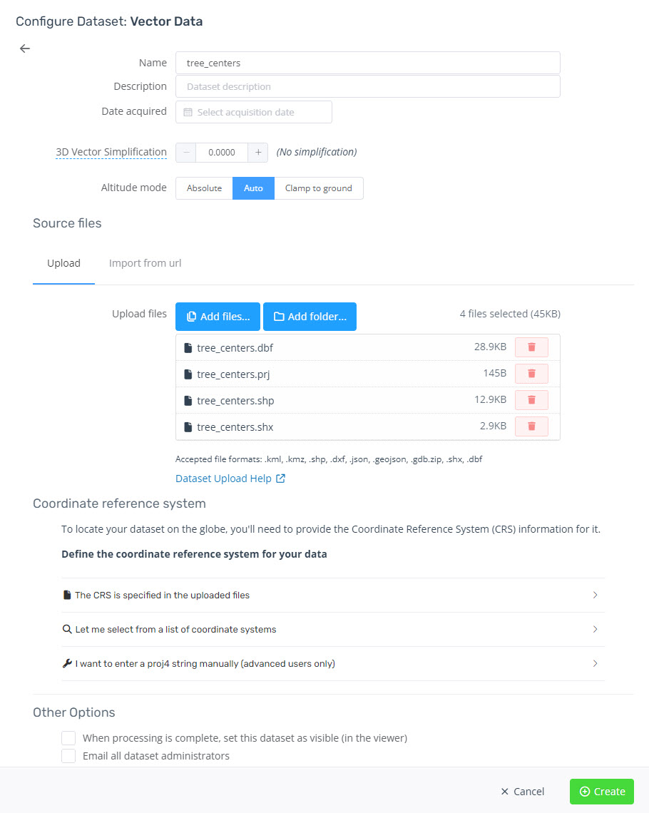 Creating a vector dataset from a Shapefile | Pointerra