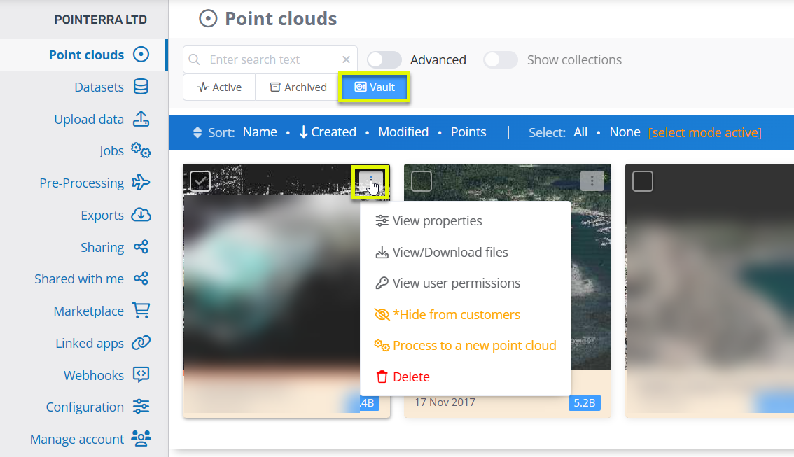 Managing archived and vaulted point clouds | Pointerra
