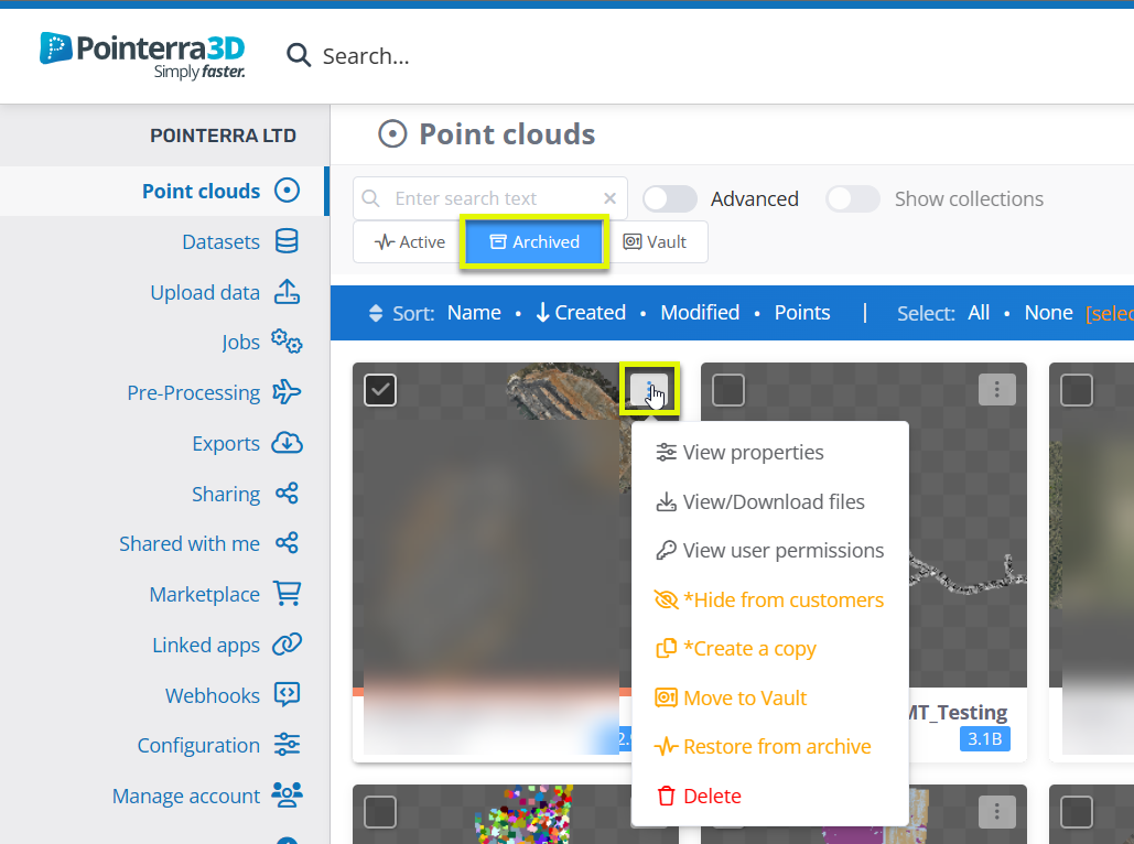 Managing archived and vaulted point clouds | Pointerra