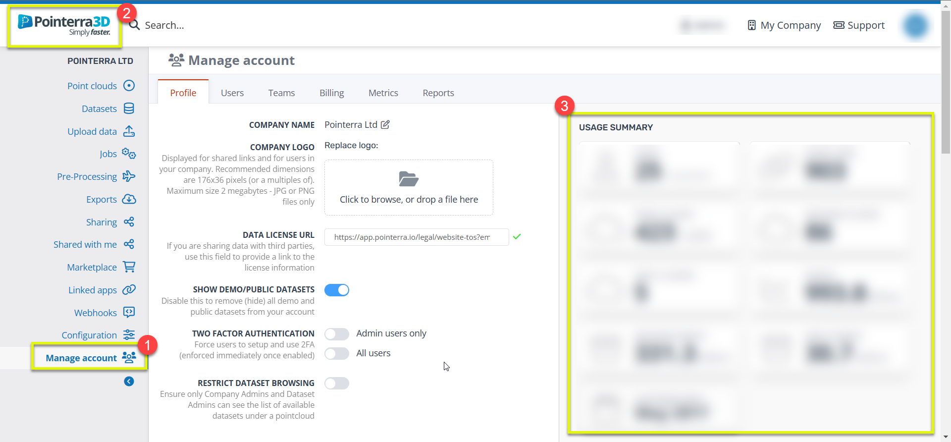 Managing your company account | Pointerra