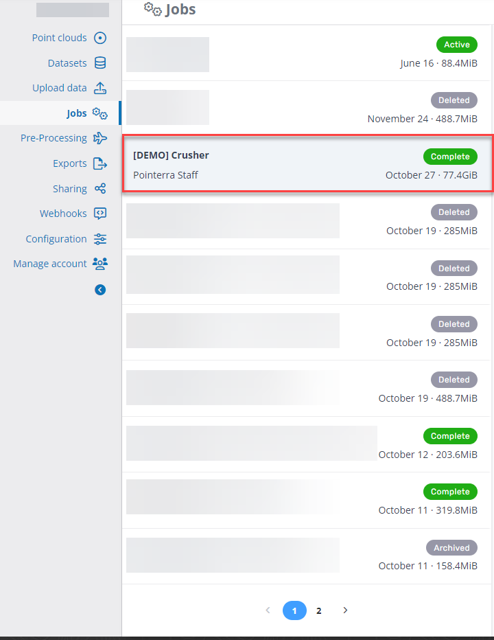 Reprocessing a point cloud job | Pointerra