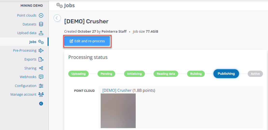 Reprocessing a point cloud job | Pointerra