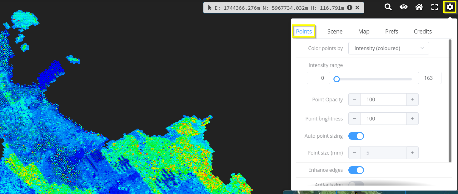 Changing point cloud display properties | Pointerra