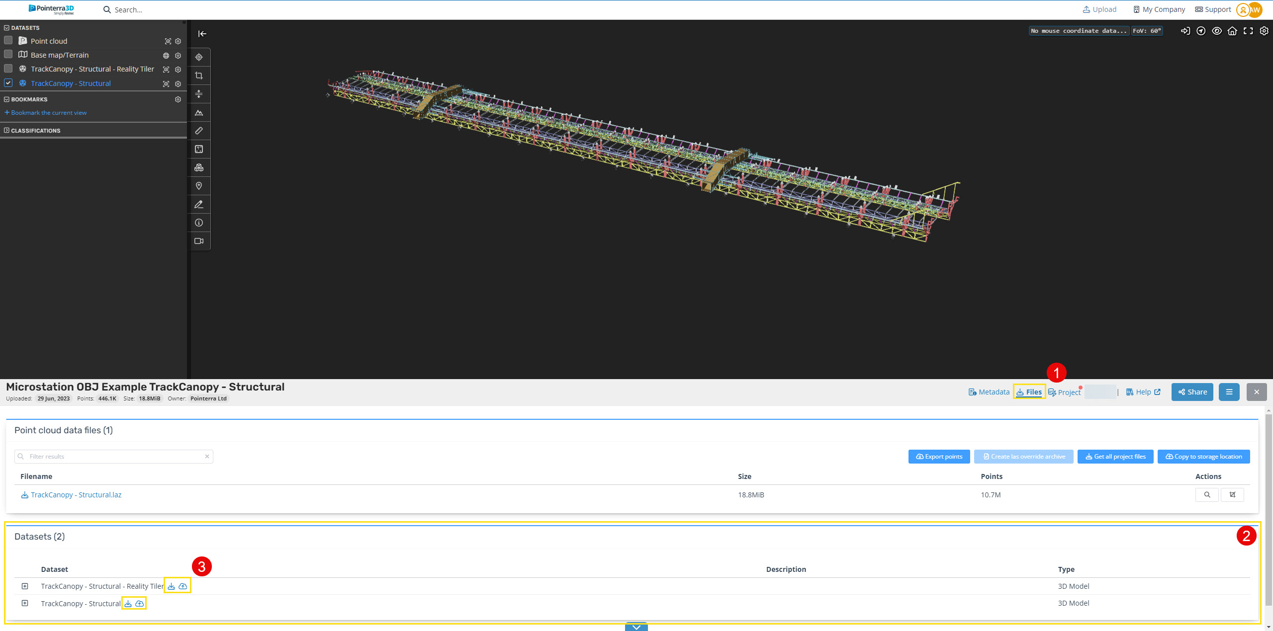 How do I download the datasets that are attached to the point cloud? | Pointerra