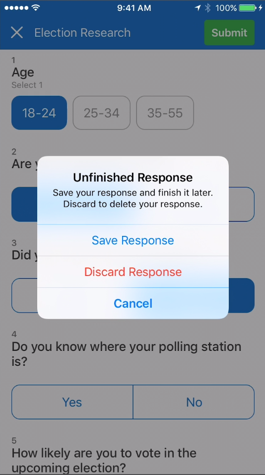 Save an unfinished response | QuickTapSurvey