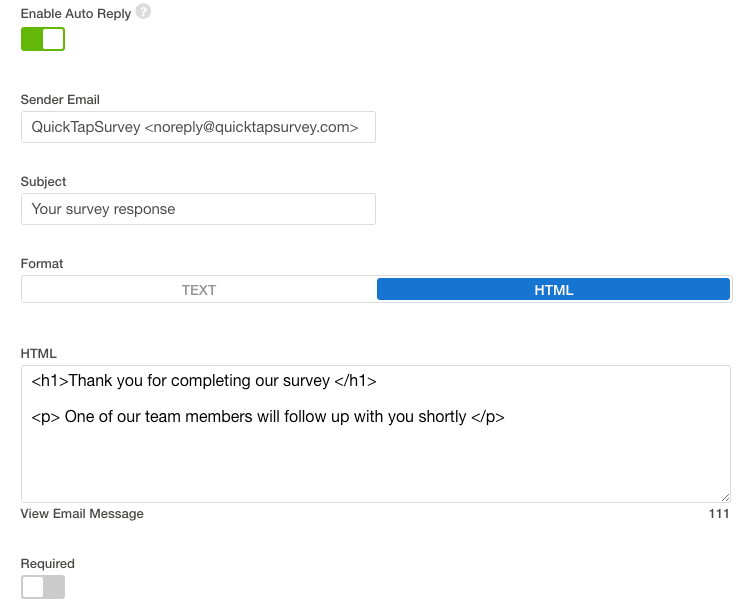 Auto-Reply Email | QuickTapSurvey