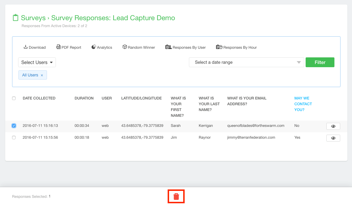 How do I delete survey responses? | QuickTapSurvey