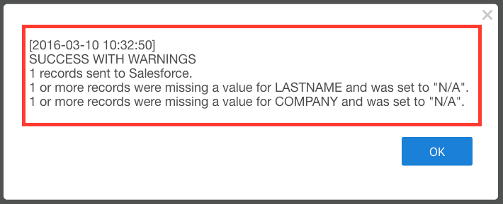 Why does my Salesforce export status read 'Success With Warnings ...