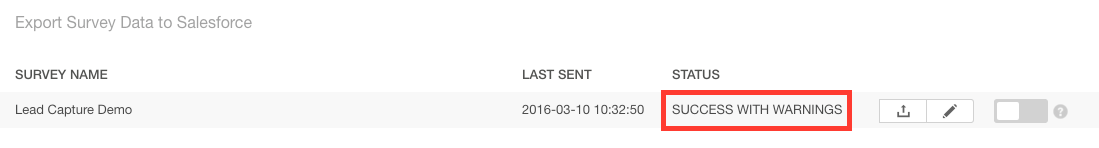 Why does my Salesforce export status read 'Success With Warnings ...
