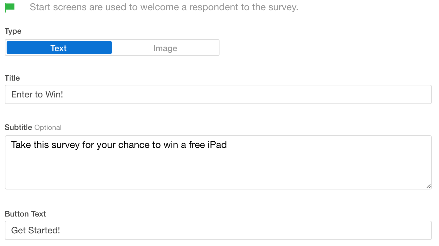 Create a Start Screen | QuickTapSurvey