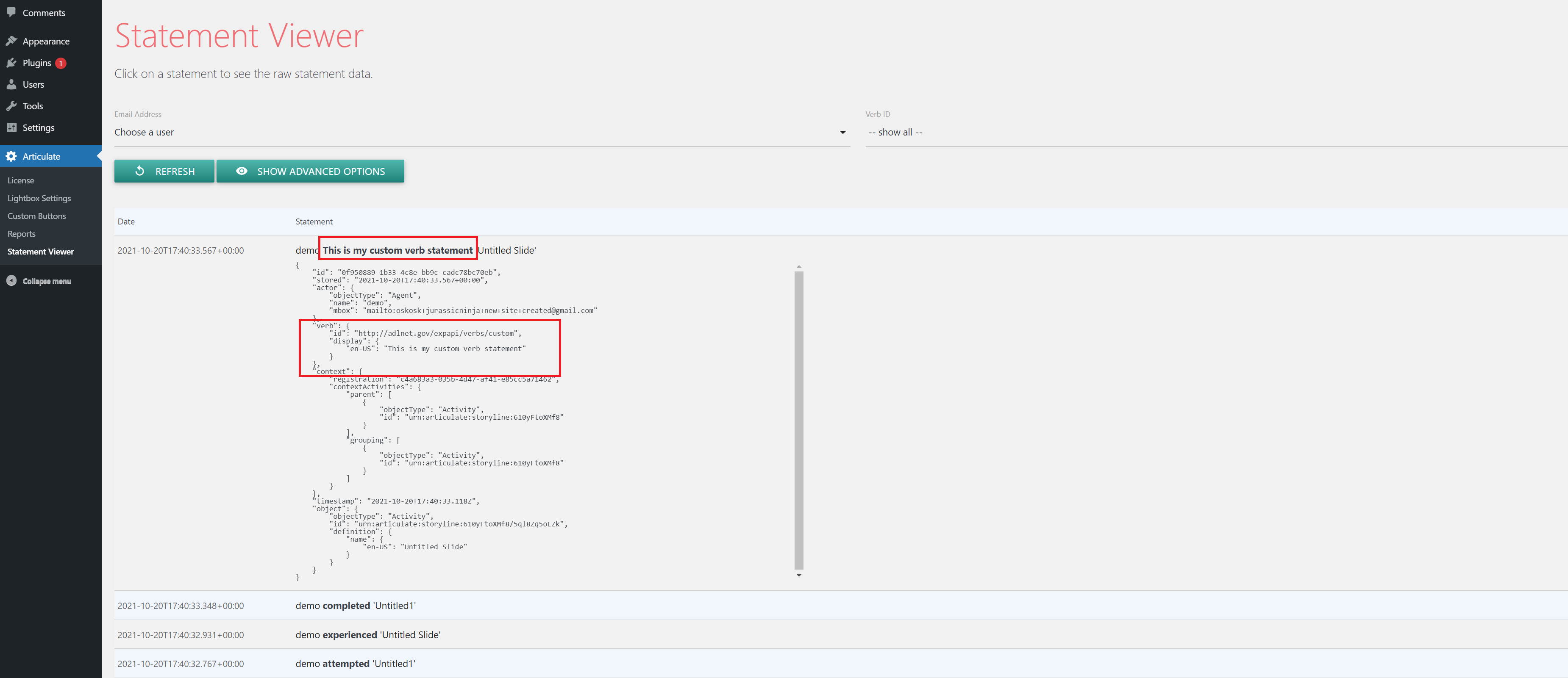 I'm sending custom xAPI statements from Storyline. How do I see them in ...