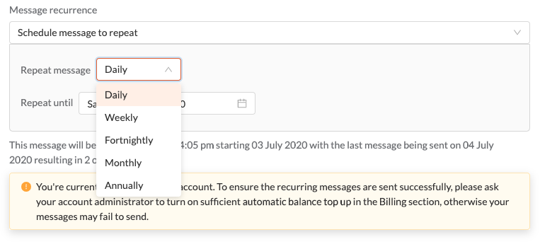 Scheduling Messages – SMS Broadcast
