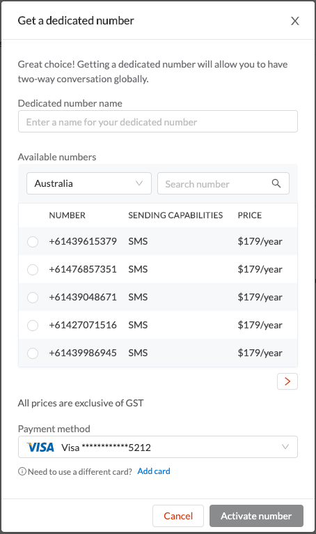 Purchasing a Dedicated Number – SMS Broadcast
