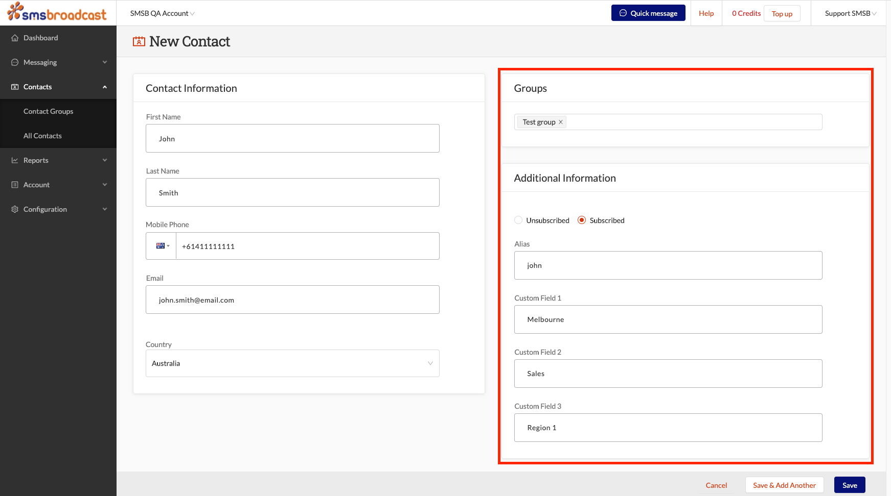 How to create an individual contact – SMSB