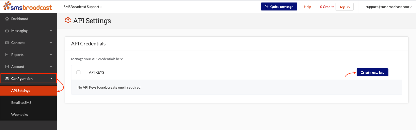 How to Create New API Credentials – SMSB