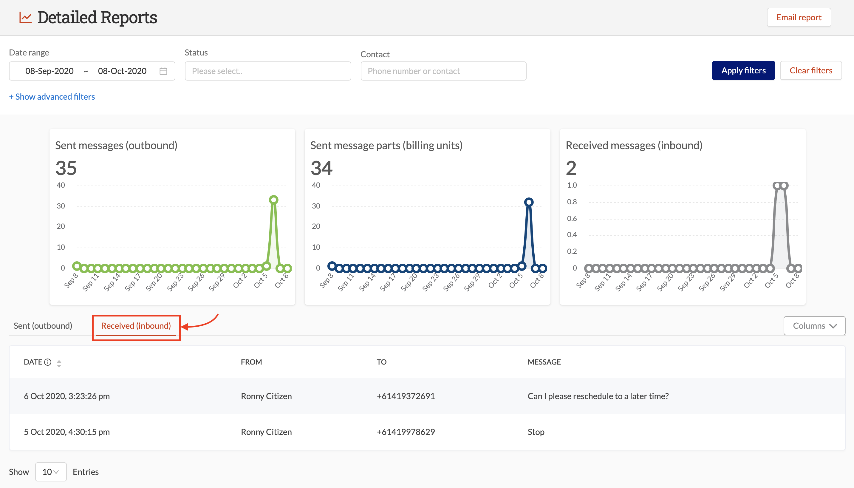 Reporting on Inbound Messages – SMS Broadcast