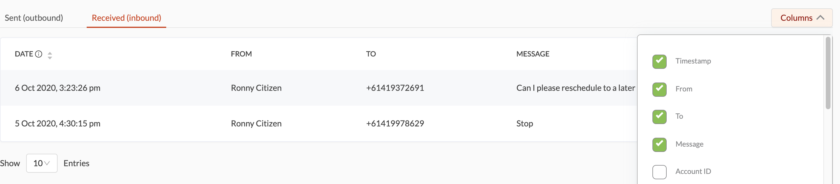 Reporting on Inbound Messages – SMS Broadcast
