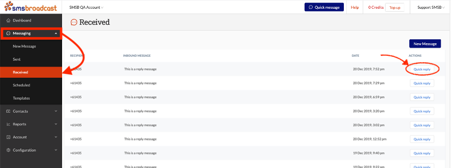 How to view Inbound Messages – SMSB