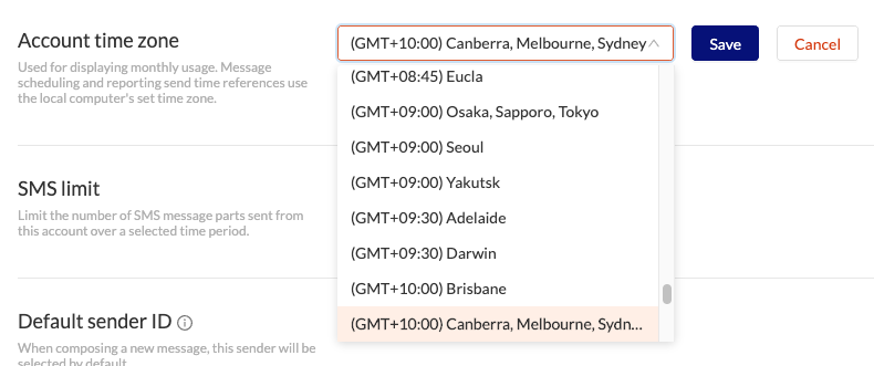 Modifying the Time Zone – SMS Broadcast