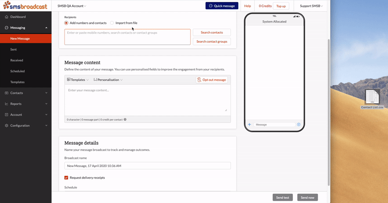 Sending Messages – SMSB