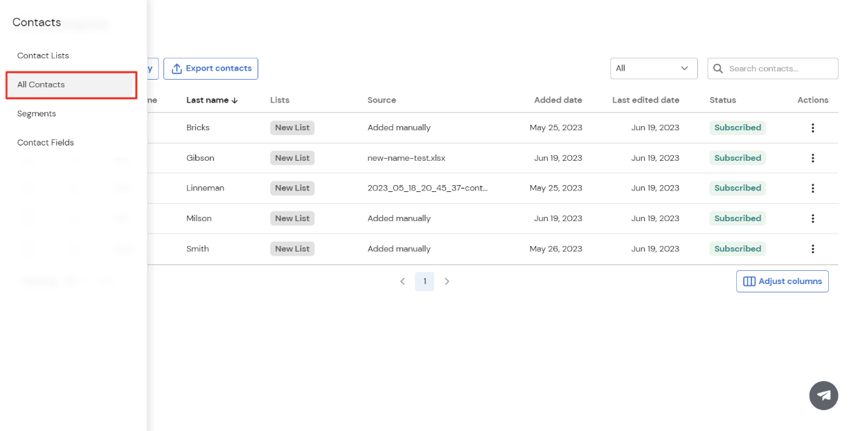 Contacts V2 | Adjusting Columns in Contacts – TPG Telecom Messaging Hub