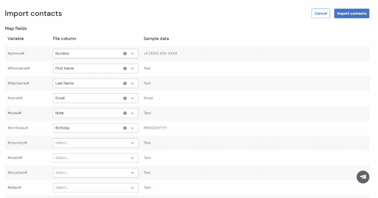 Contacts V2 | Importing Contacts – TPG Telecom Messaging Hub