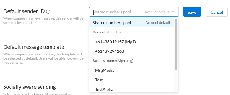 Updating the Default Sender ID – MessageMedia