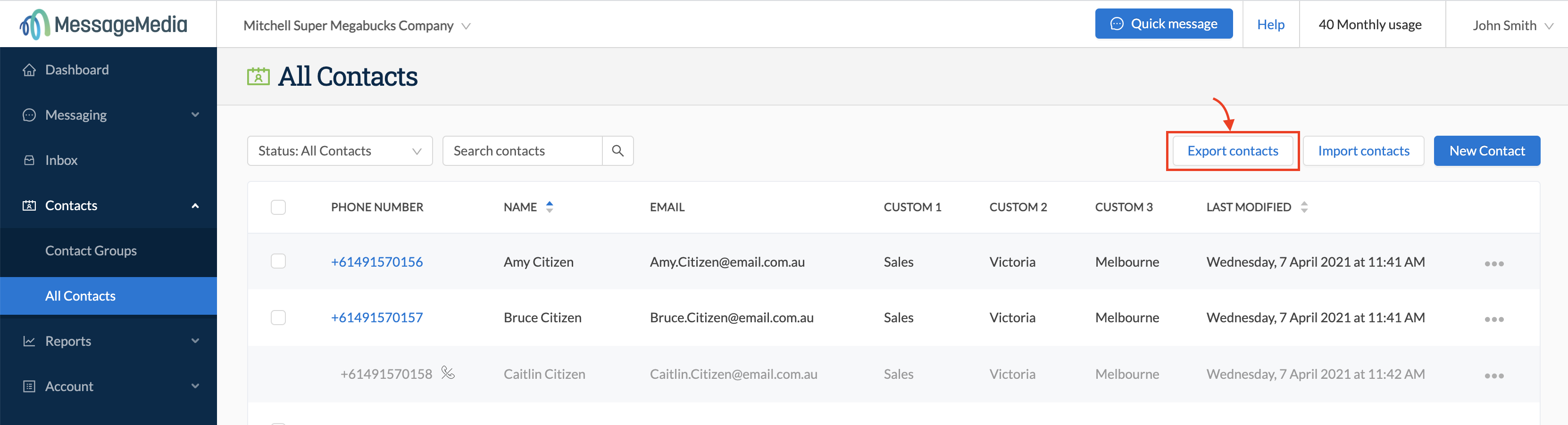 Exporting Contacts – MessageMedia