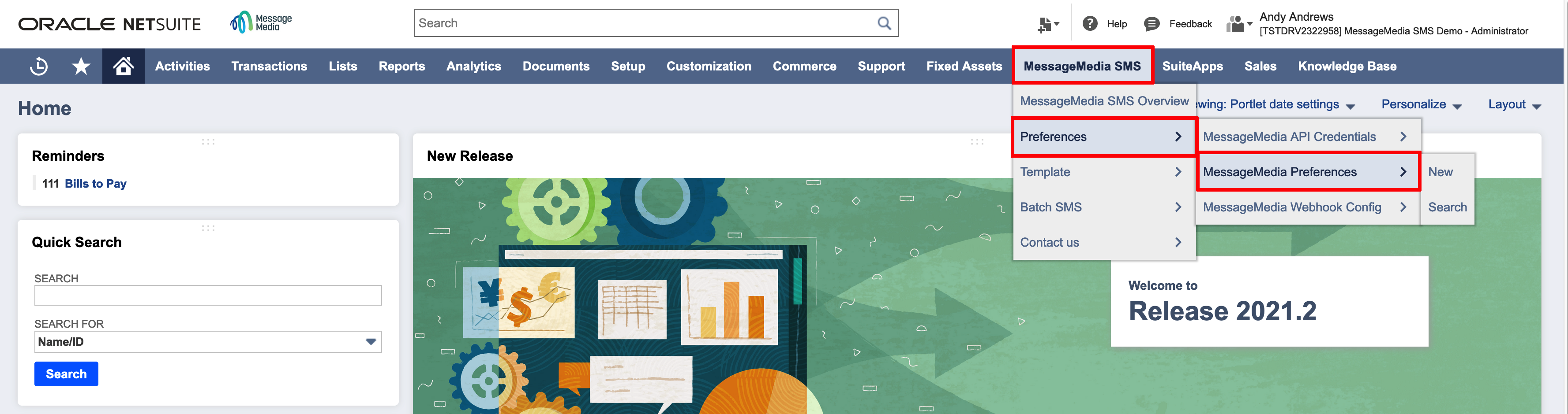 NetSuite | Setup | Step 4: Configuring Preferences in NetSuite – Sinch MessageMedia