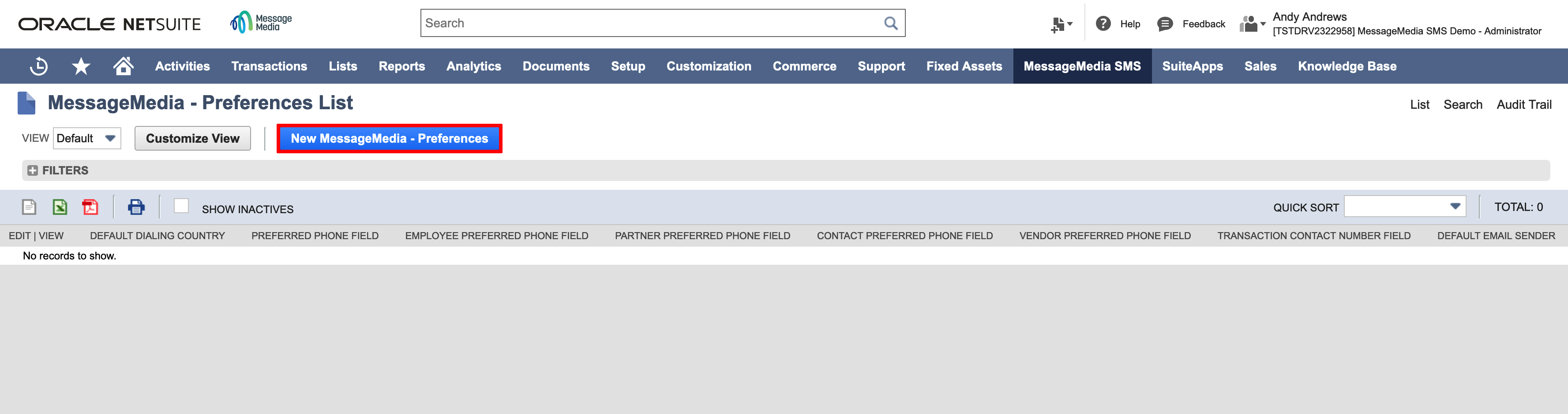 NetSuite | Setup | Step 4: Configuring Preferences in NetSuite – Sinch MessageMedia
