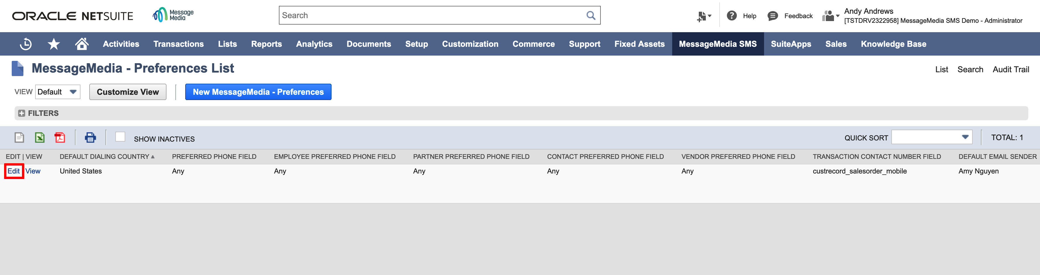 NetSuite | Setup | Step 4: Configuring Preferences in NetSuite – Sinch MessageMedia