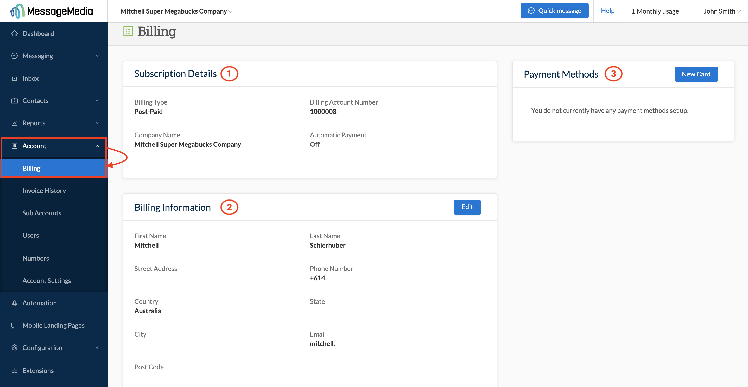 Subscription Information and Payment Methods – MessageMedia