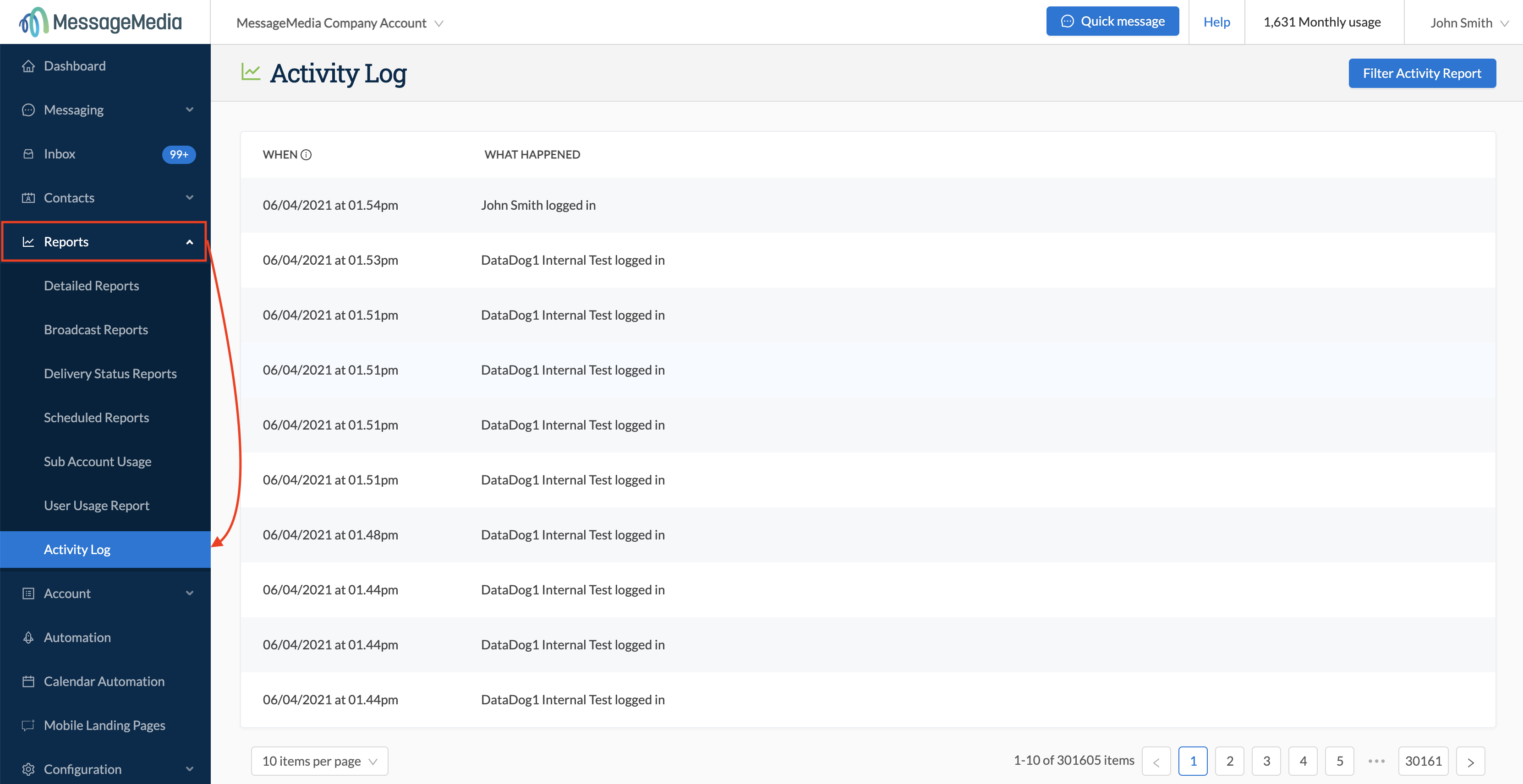 Activity log | Notify Now