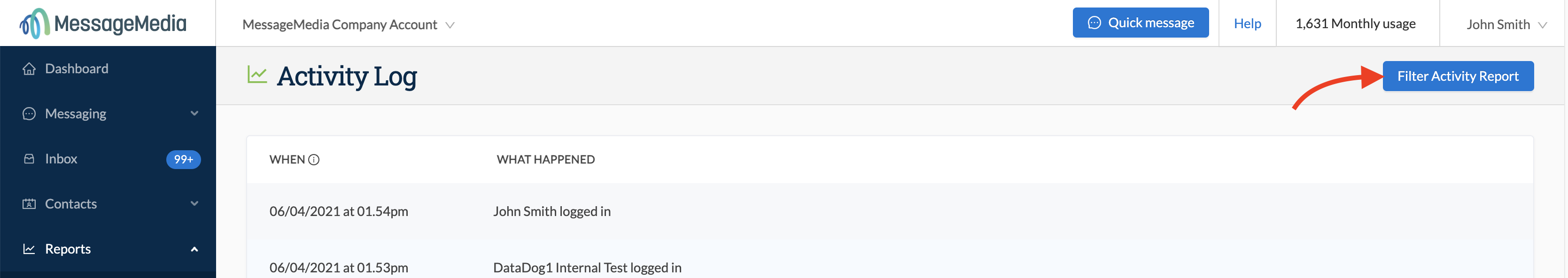 Activity Log – MessageMedia