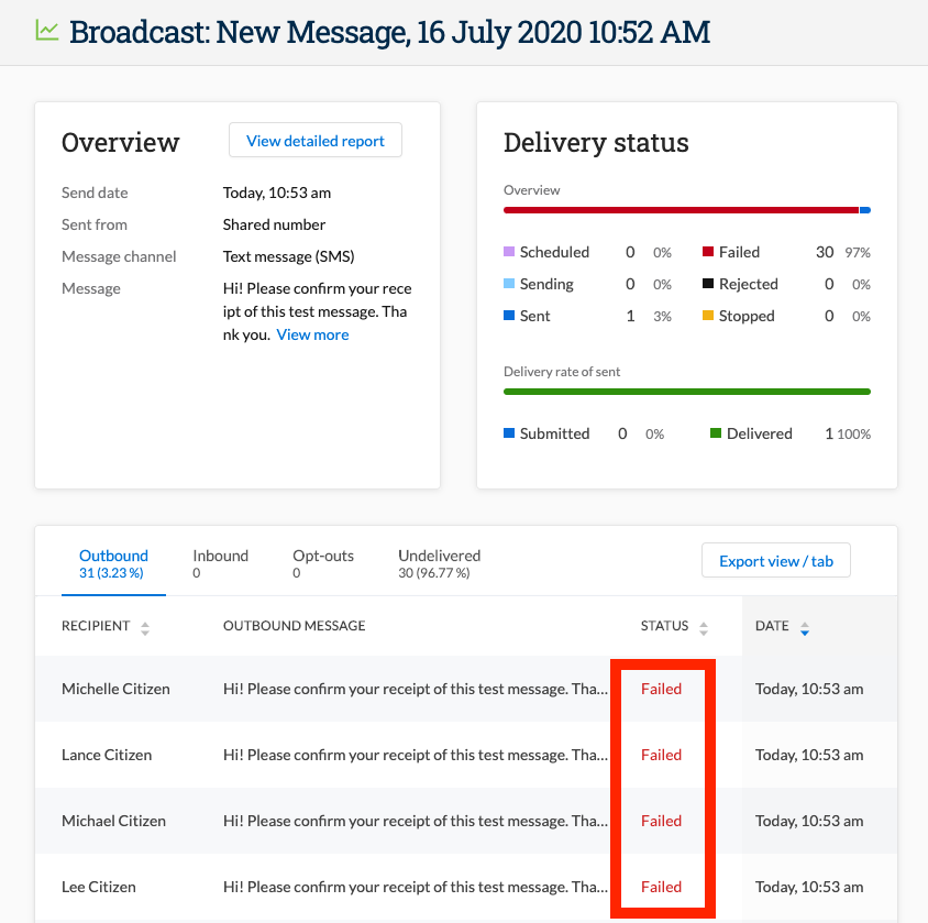 Why has my message failed to send? | 2degrees