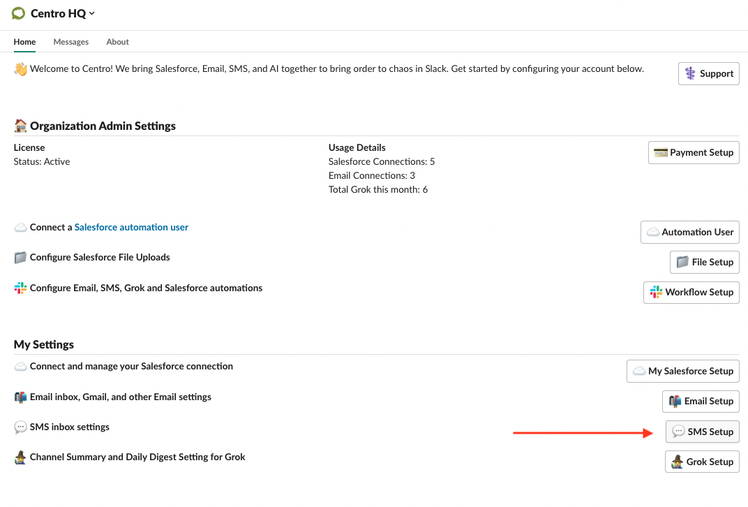Centro SMS Setup | Centro