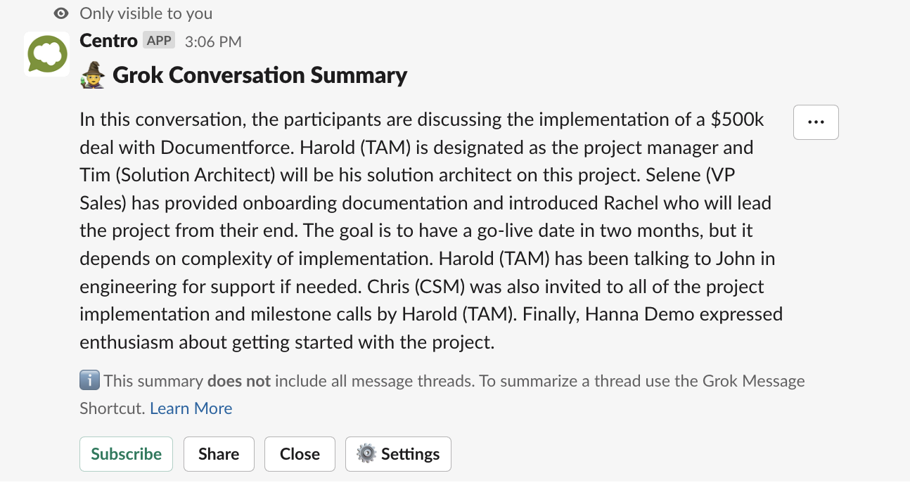 Grok - Slack Channel Summary & Daily Digest | Centro