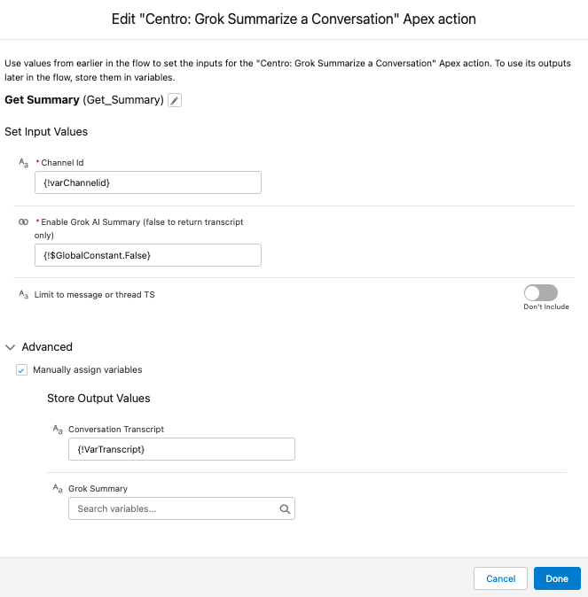 Grok Summarize a Conversation Flow Element | Centro