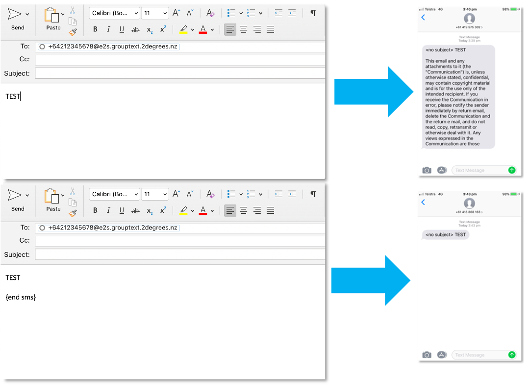 Sending a message via Email to SMS | 2degrees