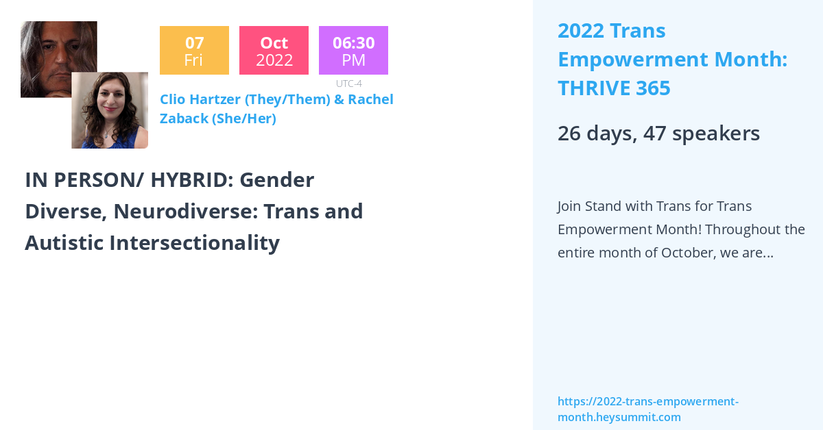 IN PERSON/ HYBRID: Gender Diverse, Neurodiverse: Trans and Autistic ...