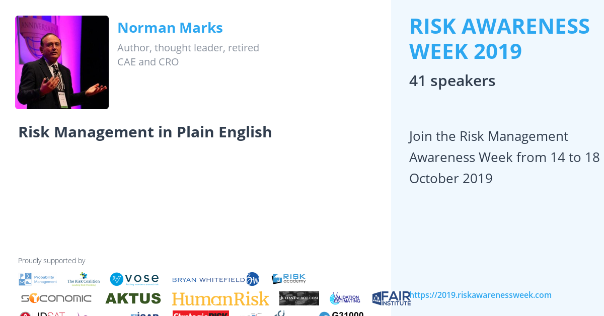 Norman Marks - RISK AWARENESS WEEK 2019