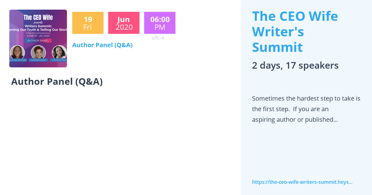 Author Panel (Q&A) - The CEO Wife Writer's Summit
