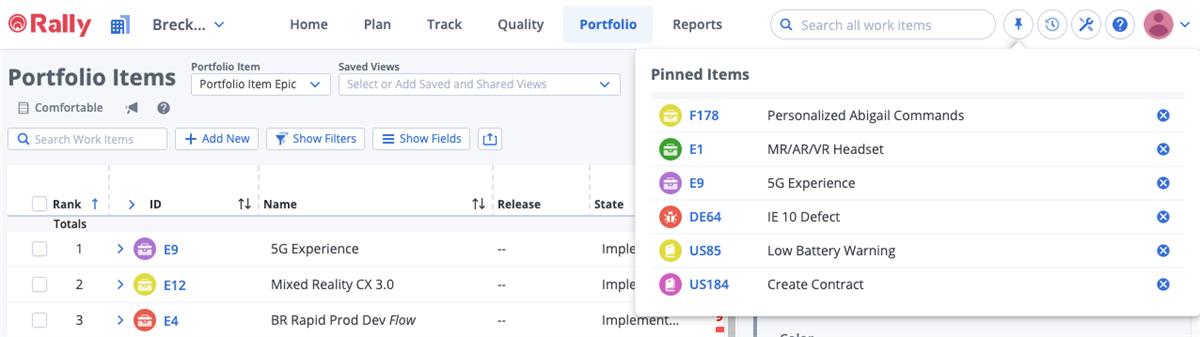 New feature release: Pinned Items & Recent Items | Rally Software